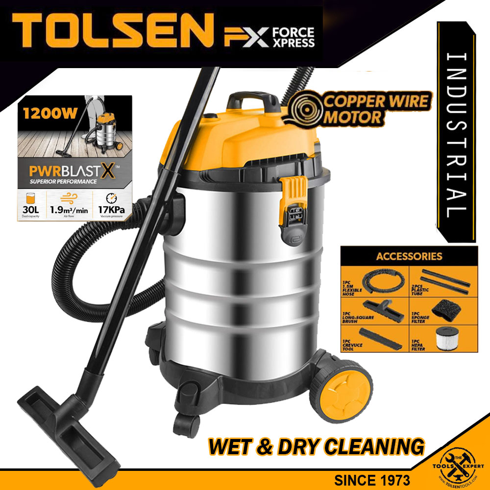 Tolsen Stainless Wet & Dry Vacuum Cleaner 30L (1200W) 79608 Industrial Grade | Lazada PH