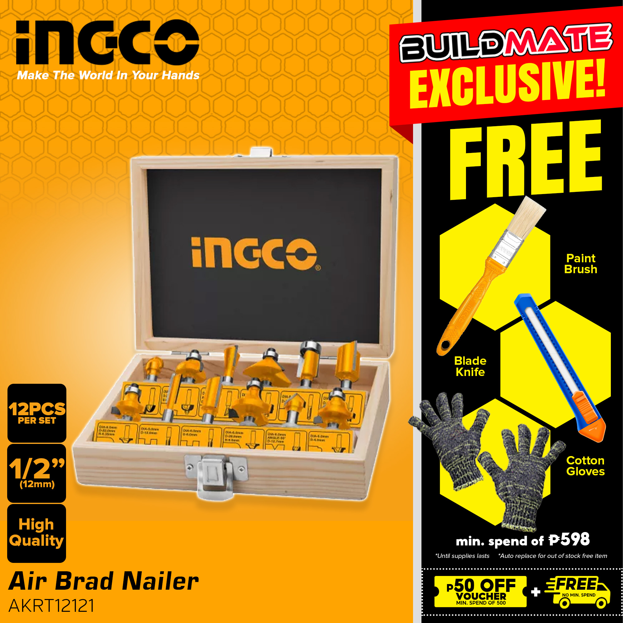 INGCO Router Bits SET 12pcs 12mm (1/2") AKRT12121 - BUILDMATE - IHT ...