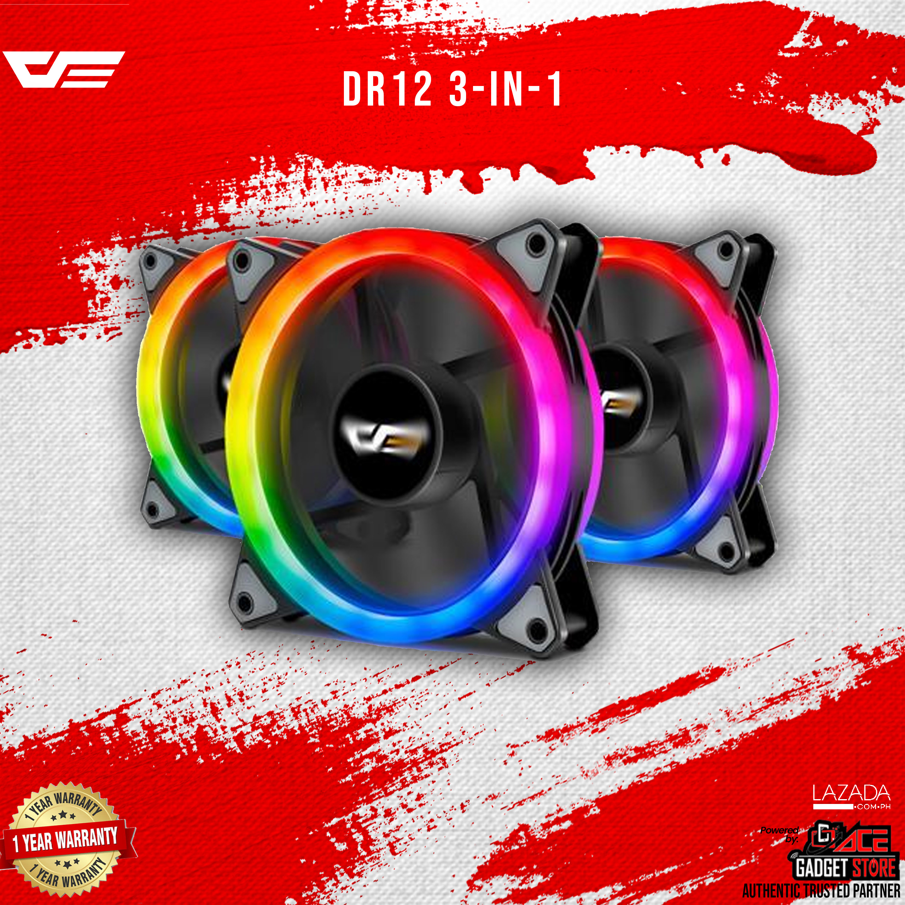 DarkFlash DR12 PRO 3-in-1 Double ring fan+Control+Remote control RGB ...