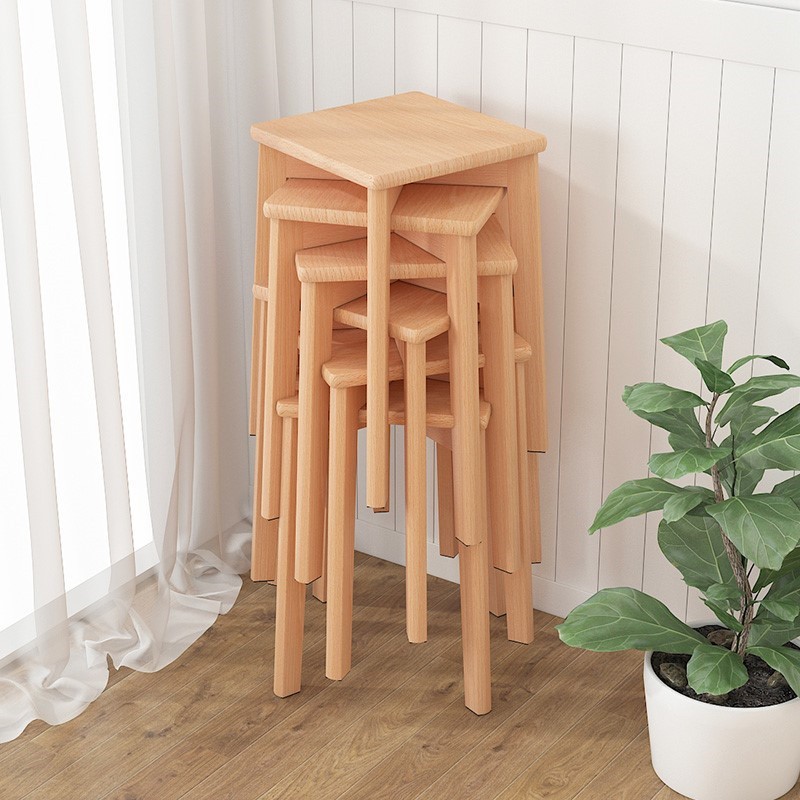 Finelife All Solid Wood Dining Stool Simple Small Square Bench ...