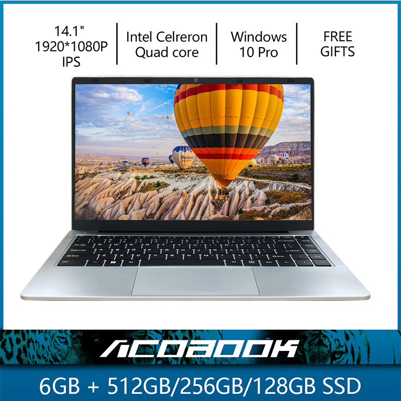 Laptop 6GB RAM 128/256/512GB SSD Notebook Windows 10 Pro Intel J4105 ...
