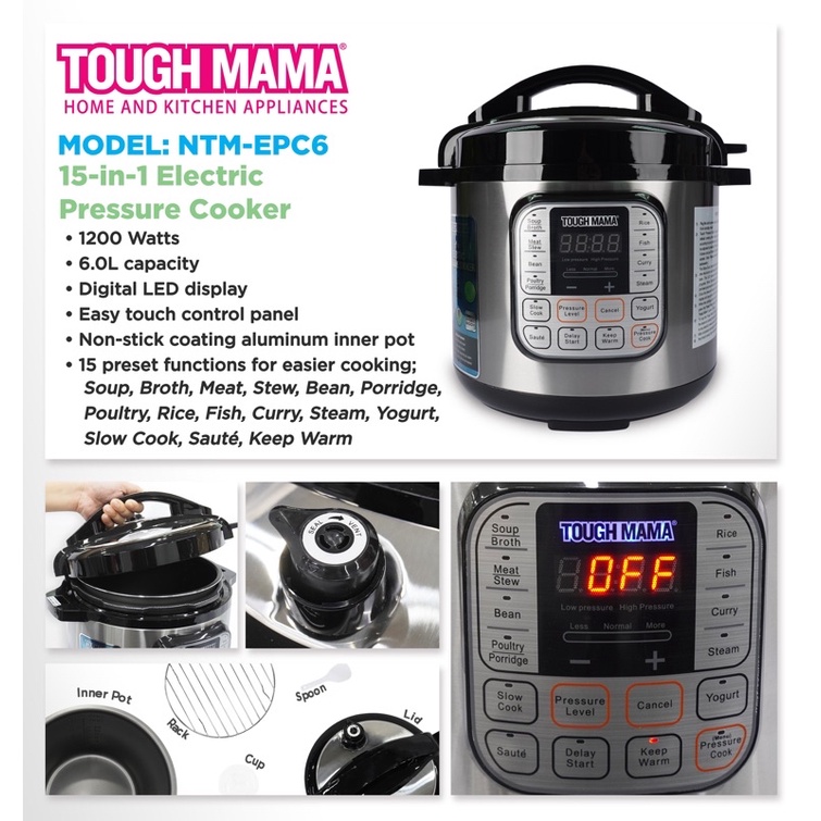 Tough Mama NTM-EPC6 Electric Pressure Cooker 15in1 Multicooker with LED ...