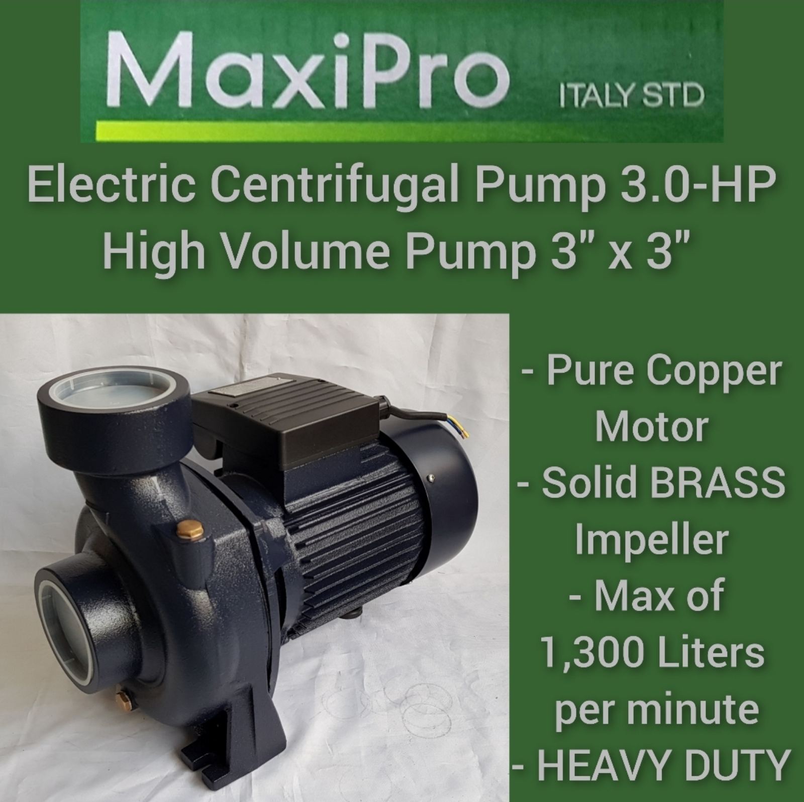 MAXIPRO Electric Water Pump Centrifugal HIGH Volume Pump 3.0HP 3" x 3 ...