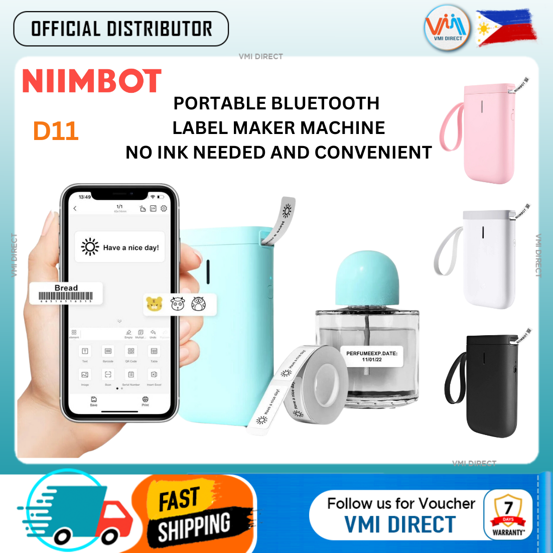 Niimbot D11 D110 D101 Portable Bluetooth Printer Mini with 1roll STICKER LABEL Thermal Printer ...