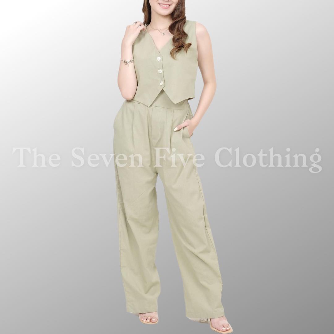 Vest Coordinates Wide Leg Pants Linen Pants For Women | Lazada PH