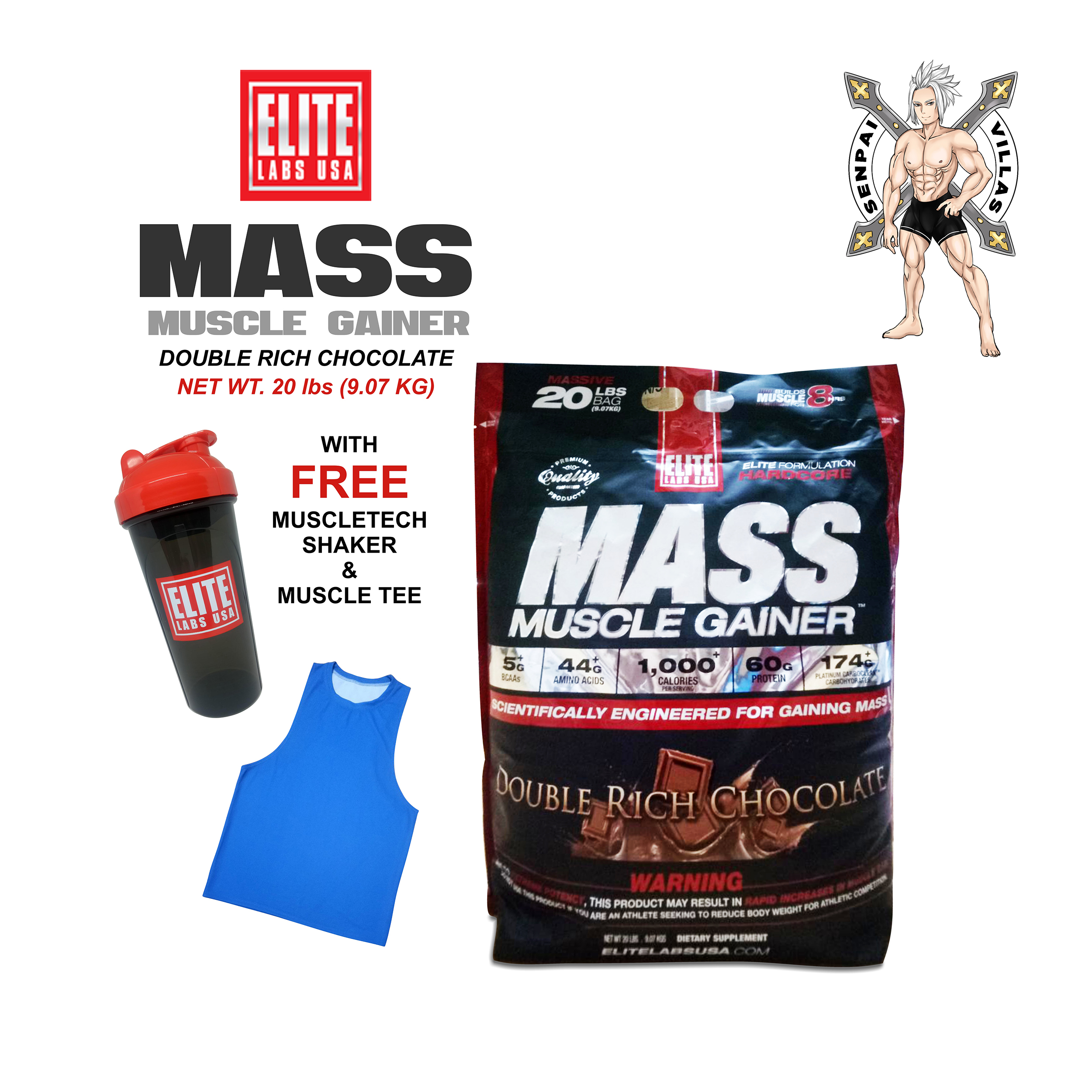 ELITE LABS MASS MUSCLE GAINER WITH FREE SHAKER AND MUSCLE TEE | Lazada PH