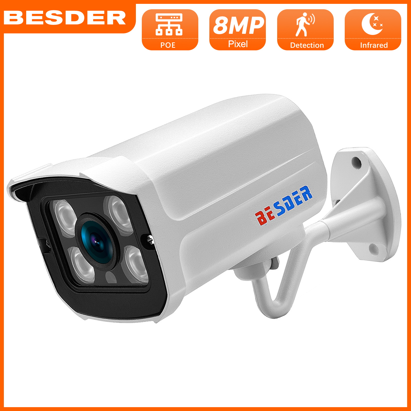 BESDER 8MP 4MP Ultra HD Audio H.265 POE IP Camera 4K AI Motion ...