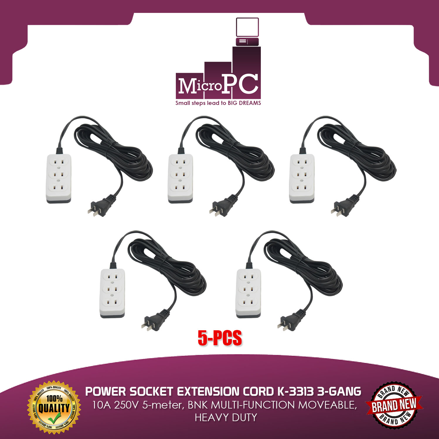 Power Socket Extension Cord K 3313 3 Gang 10a 250v 5 Meter Bnk Multi Function Moveable Heavy