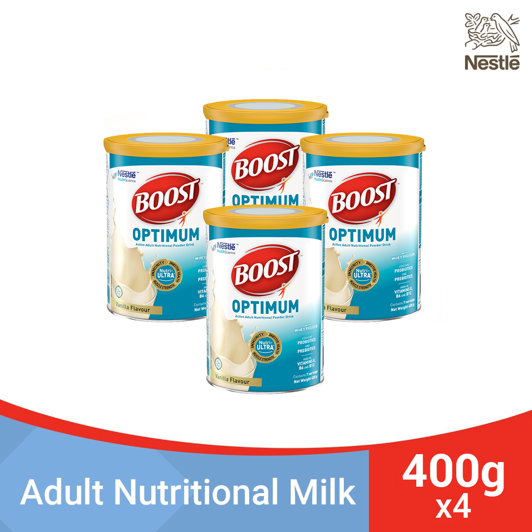 NESTLE BOOST Optimum Vanilla Adult Milk Powder 400g - Pack of 4 | Lazada PH
