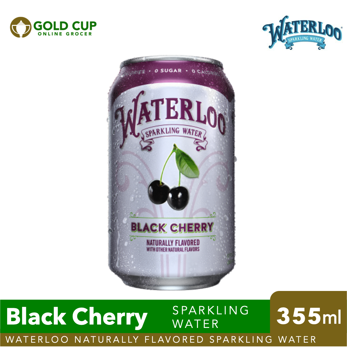 Waterloo Sparkling Water Black Cherry 355mL (Zero Calorie - Naturally ...