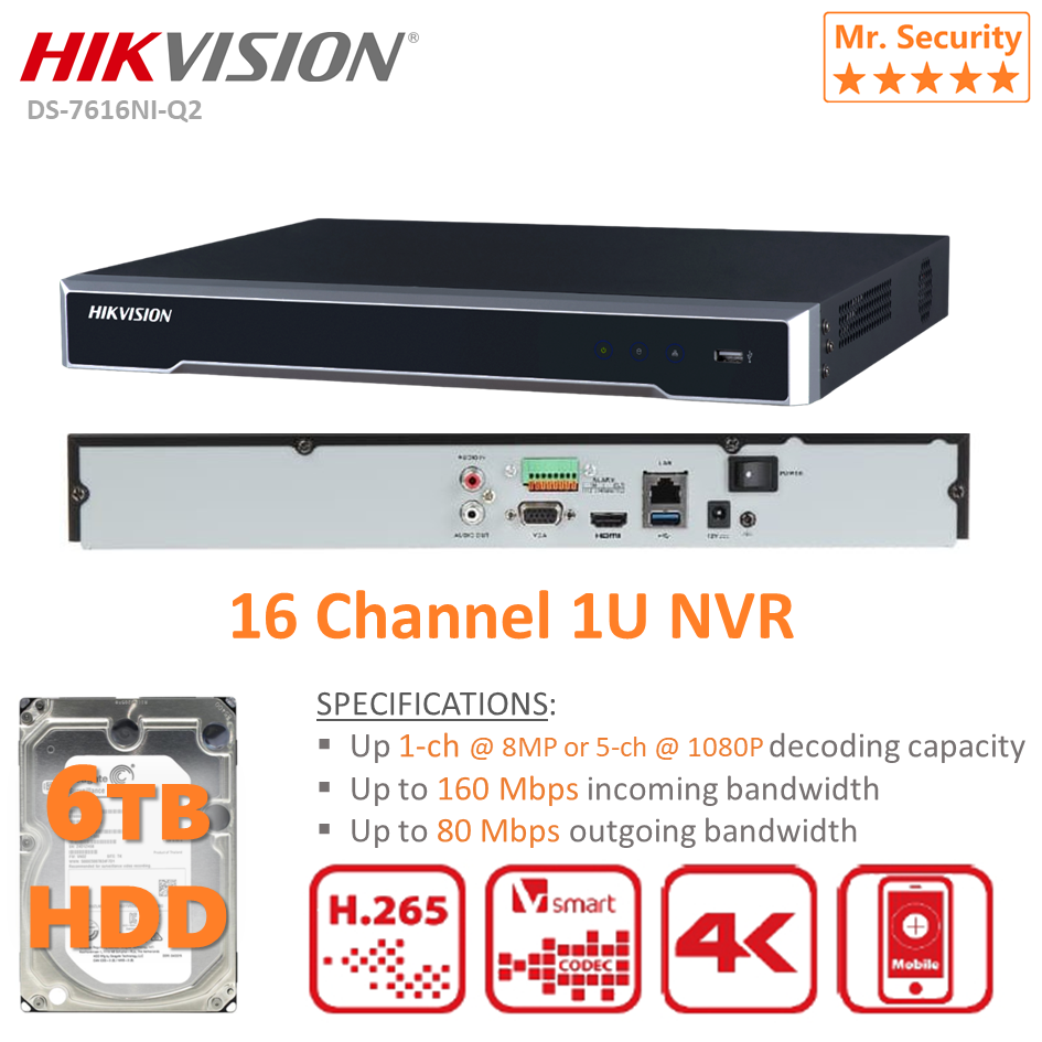 HIKVISION DS-7616NI-Q2 16 Channel 1U H.265 NVR IP Network Video Recorder (NOTE: WITH OPTIONAL ...