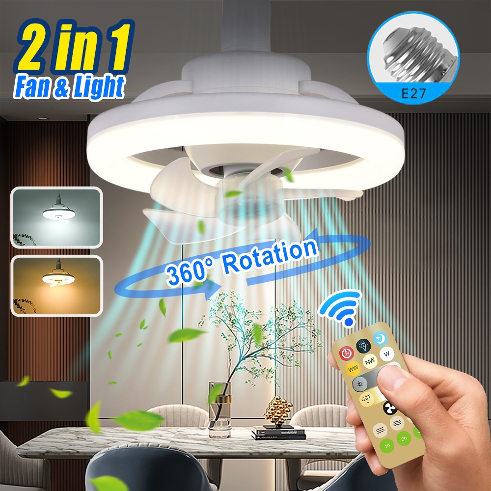 360 ° Rotating Ceiling Fan Light E27 Remote Control Led Fan Light ...