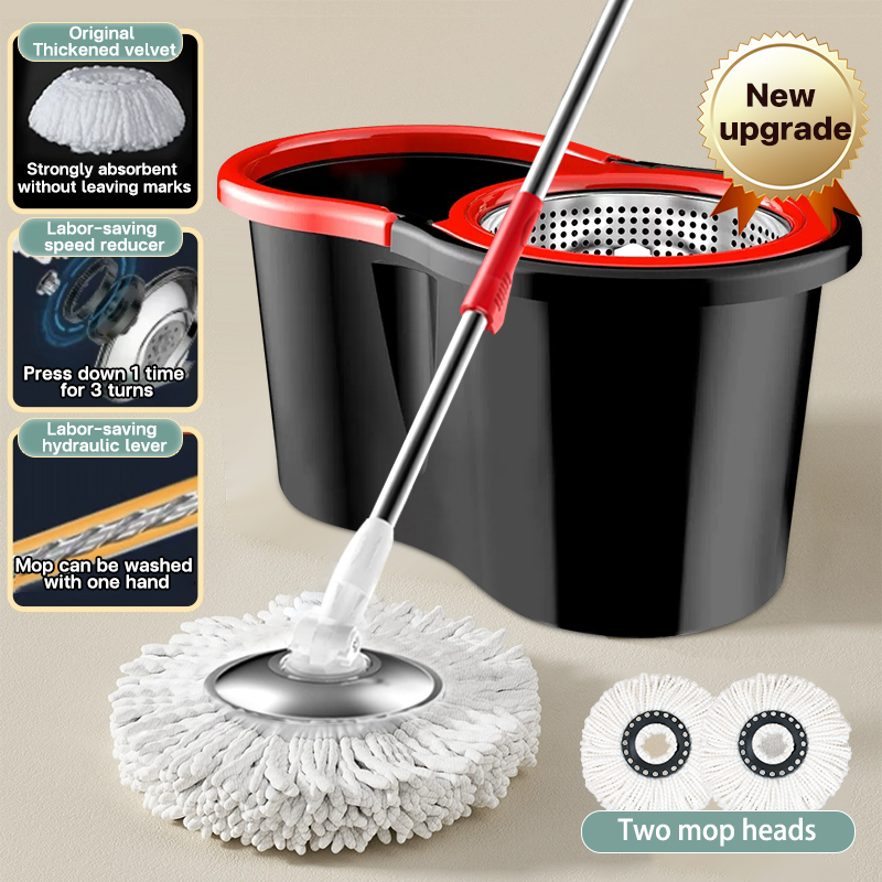 JMS Rotary Mop Bucket Set 360° Stainless Steel Fiber Mop Floor Sweeping ...