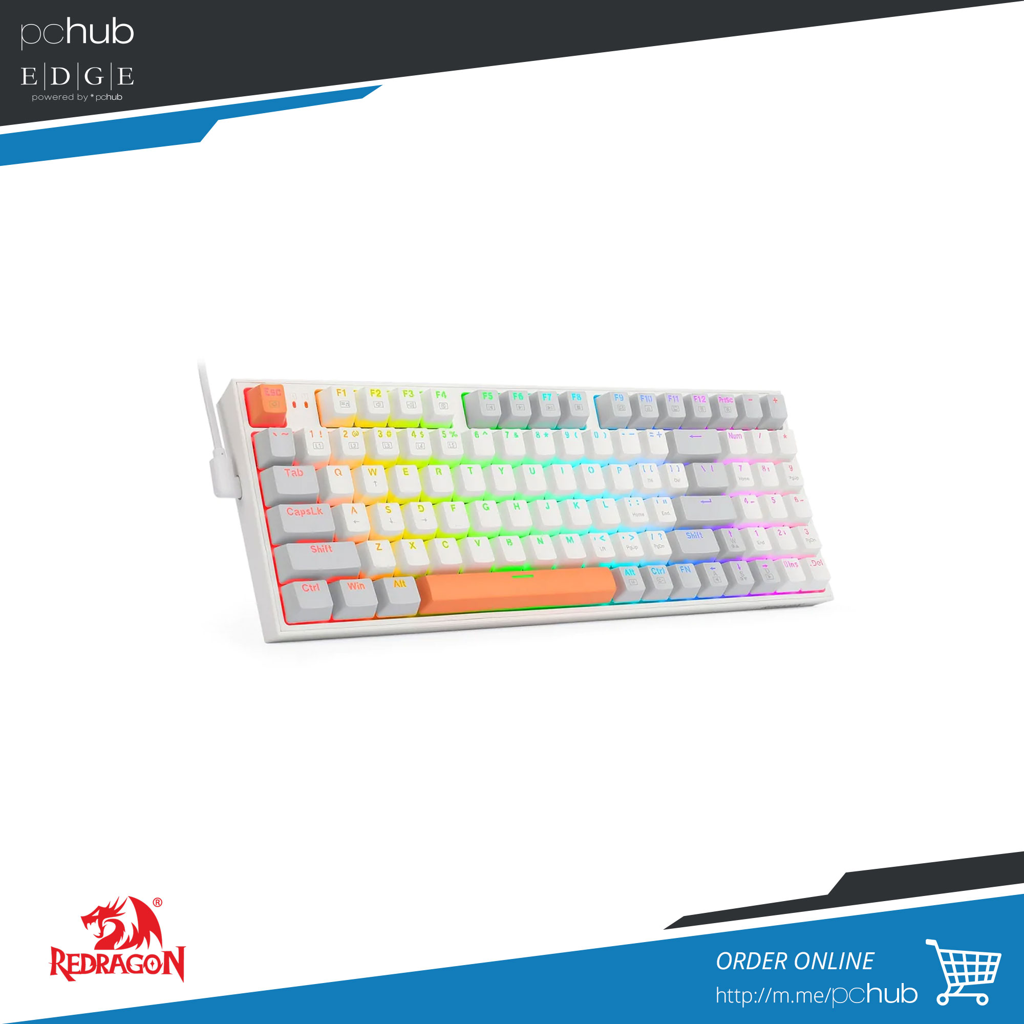 PChub | Redragon Kitava V2 K636WGO RGB TKL, white grey orange, mkb ...