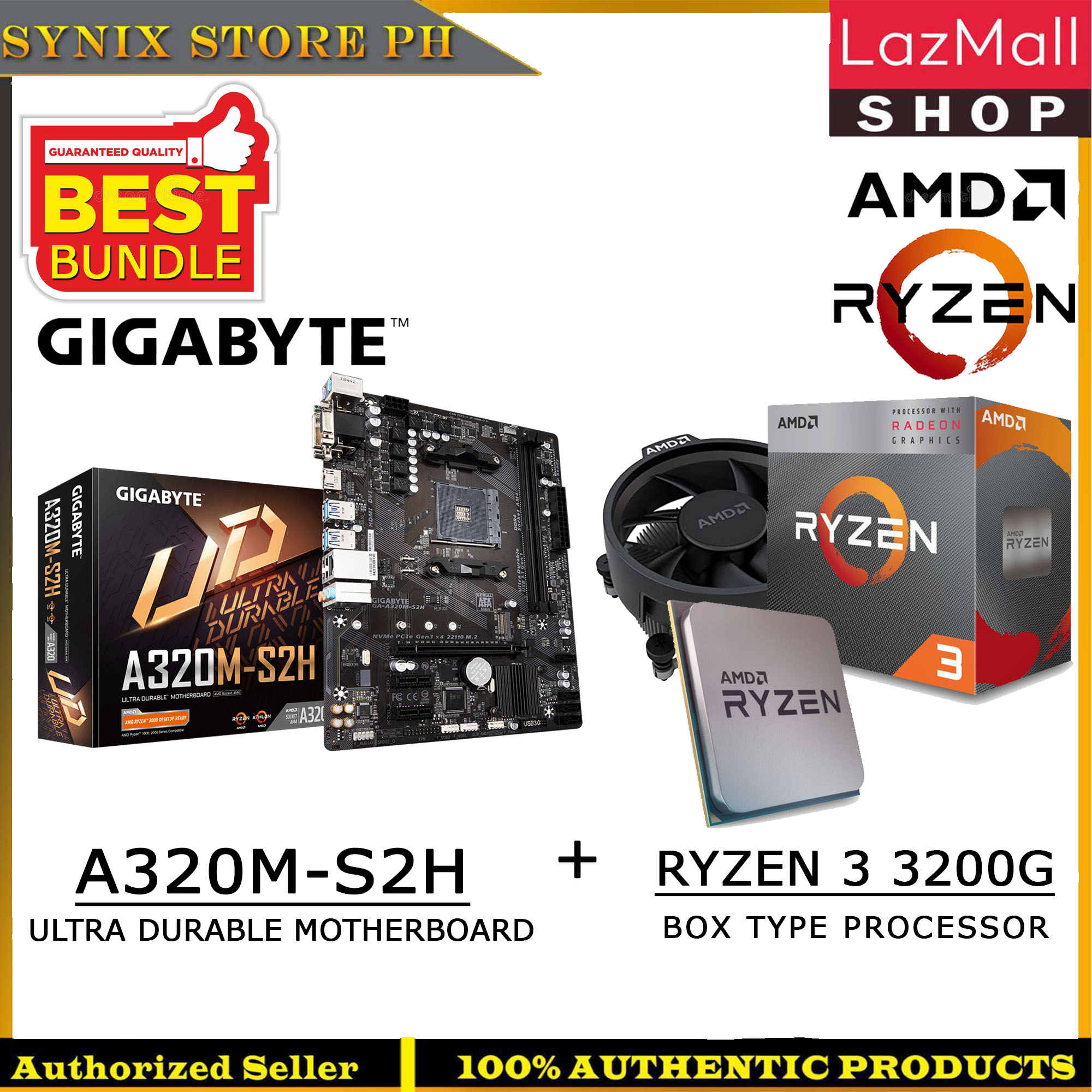 GIGABYTE A320M-S2H with Ryzen 3 3200g BOX / Motherboard and Processor ...