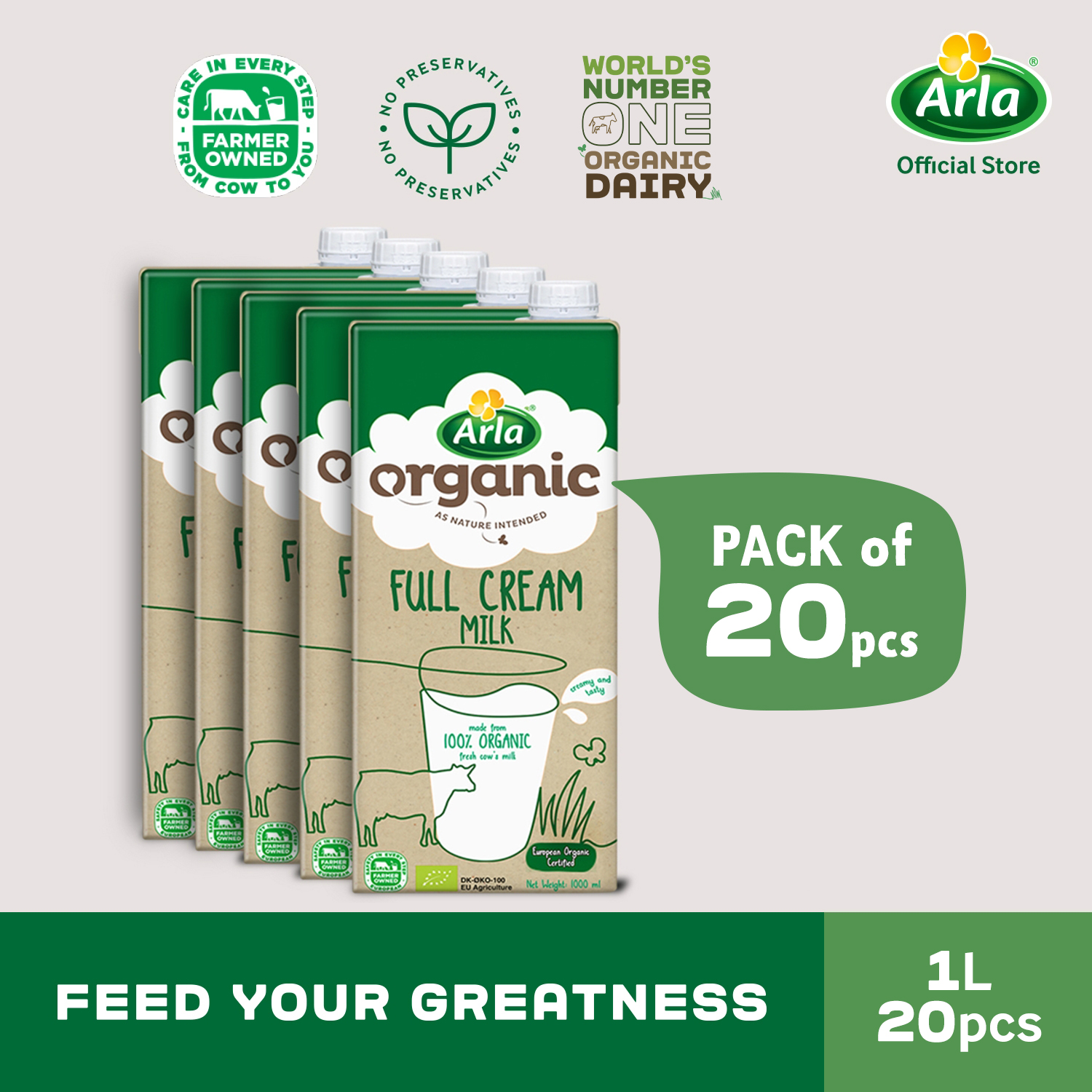 Arla Organic Full Cream Milk 1L 20-Pack | Lazada PH