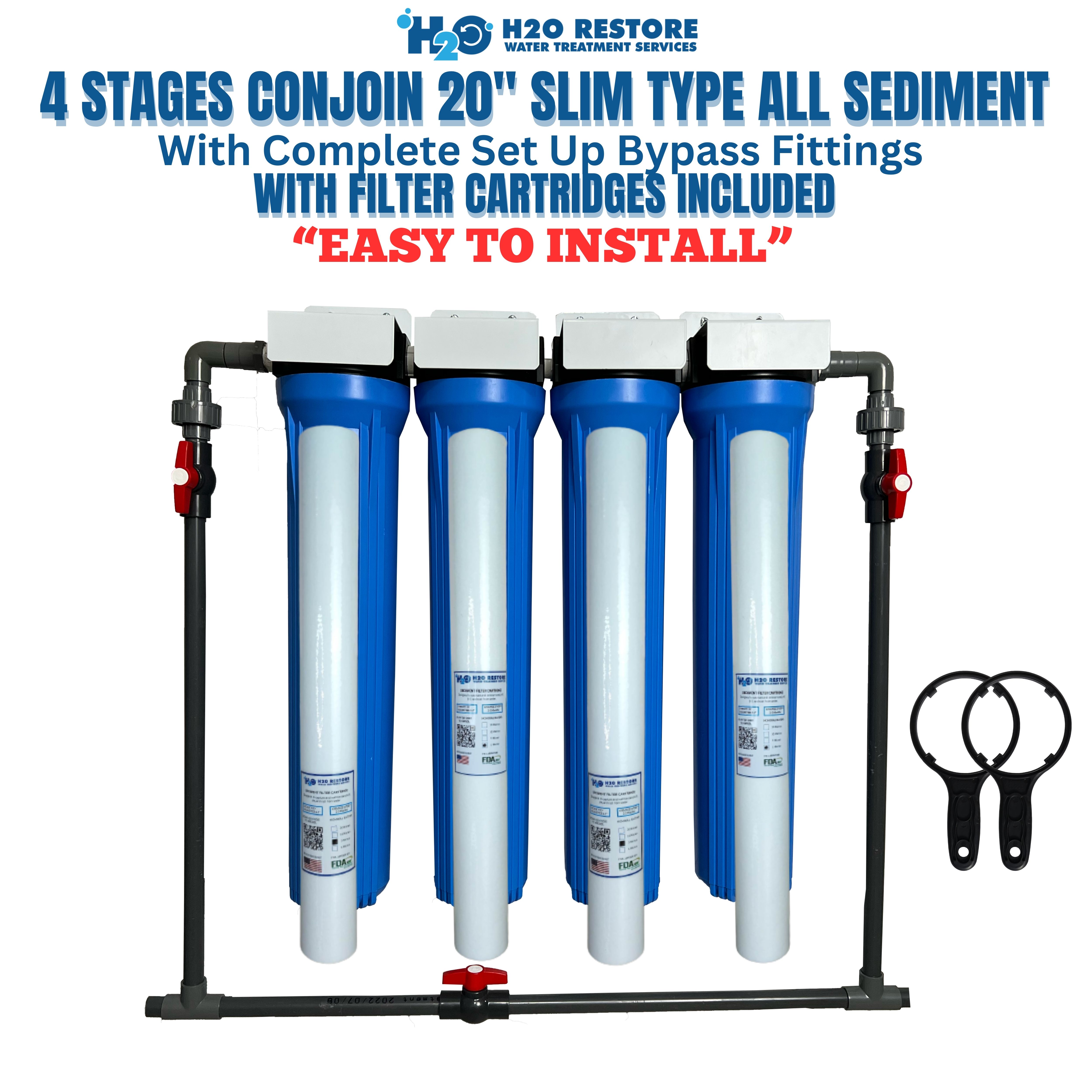 4 Stages Water Filter 20" Slim Type Heavy Duty Housing with Complete ...