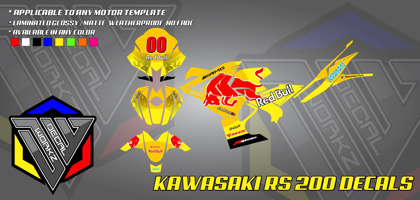 KAWASAKI RS 200 DECAL STICKER, RED BULL l YELLOW | Lazada PH