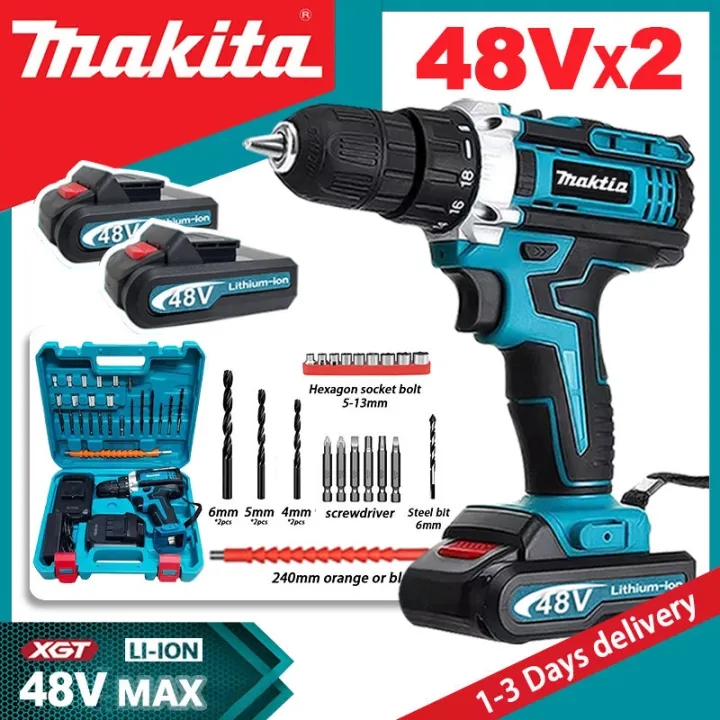 Makita Cordless Electric Drill 48V/68V/168V Heavy Duty 2 Speed Impact Drill Kit Rechargeable ...