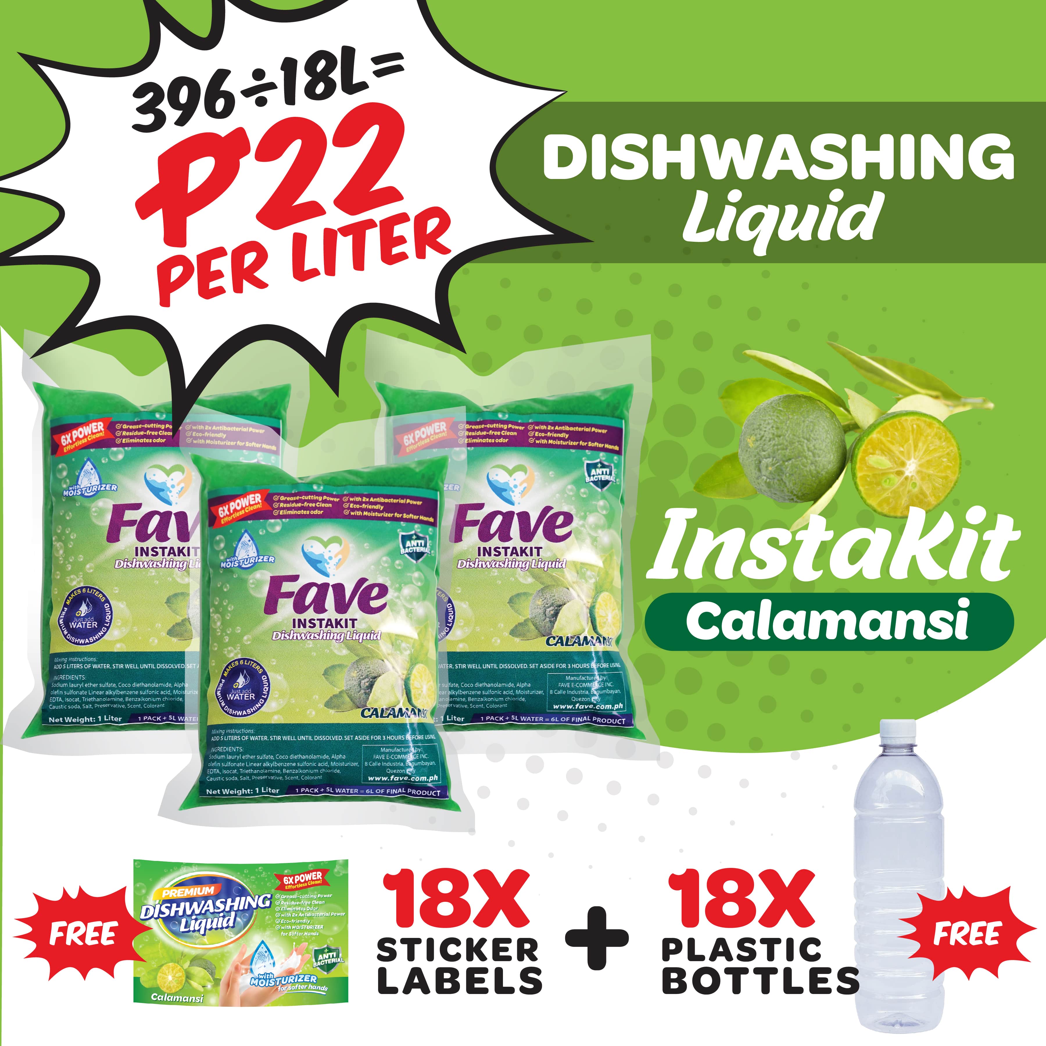 FAVE Instakit DIY DISHWASHING Liquid 18 Liters Yield + Bottles ...
