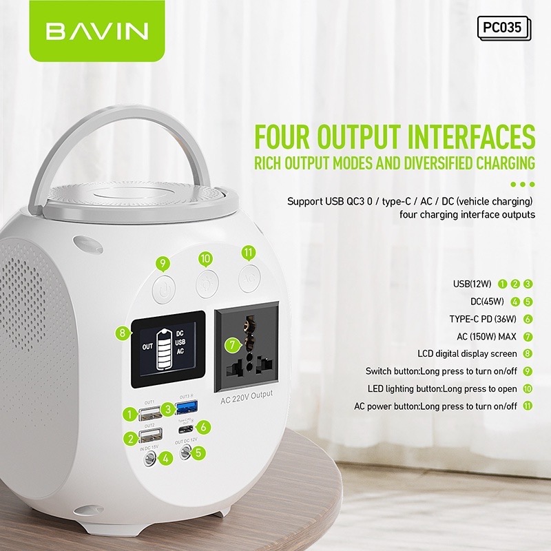 BAVIN PC035 45000mAh Emergency Power Station Powerbank Supply 150W For ...