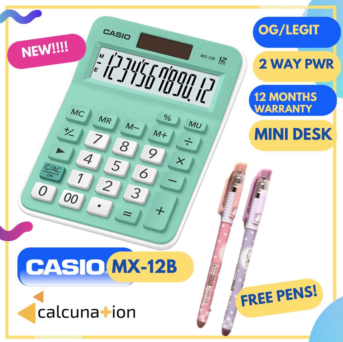 CASIO MX12B green CALCULATOR 12 MONTHS WARRANTY with free pens | Lazada PH