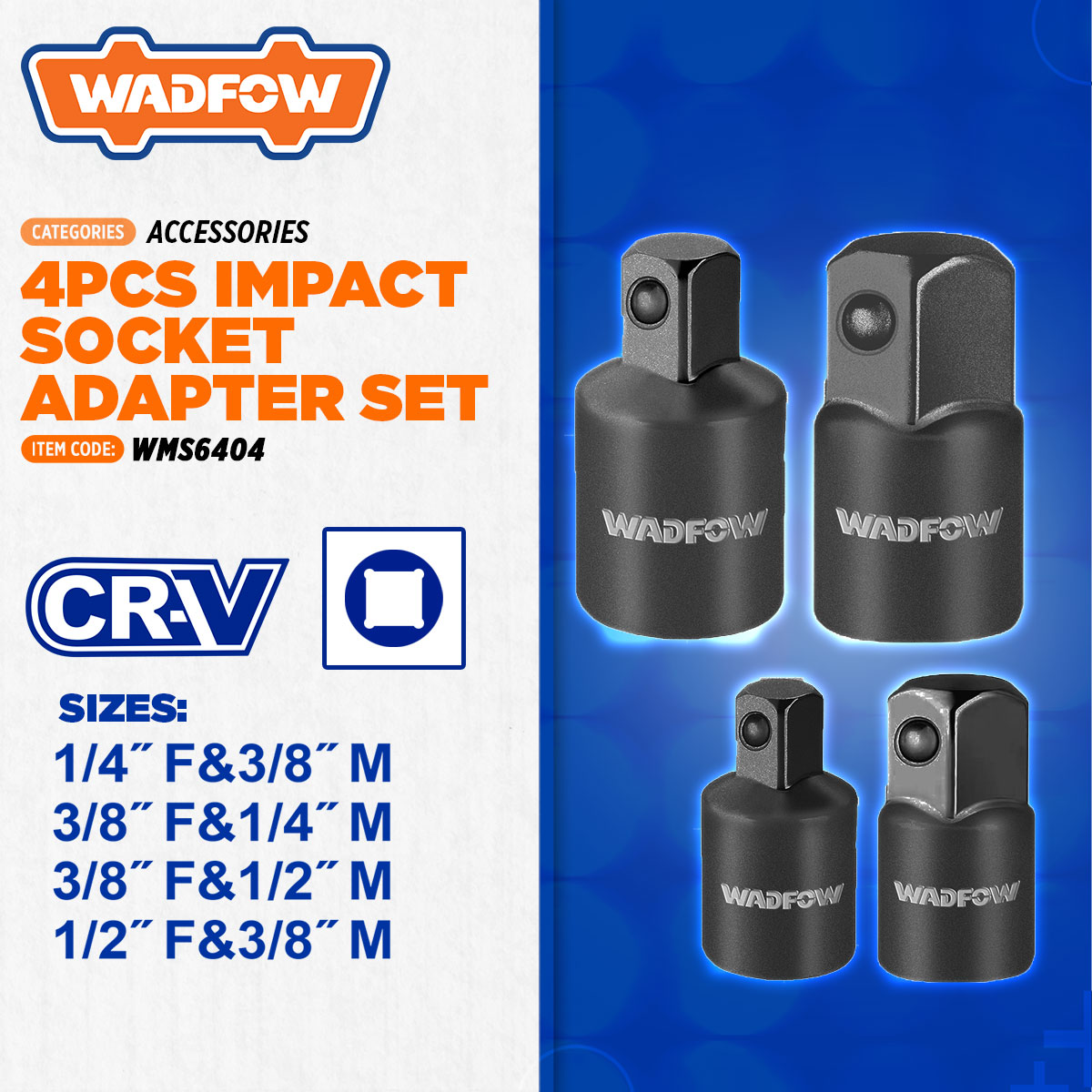 WADFOW 4pcs Impact Socket Adapter Set Cr-V Impact Driver Converter ...