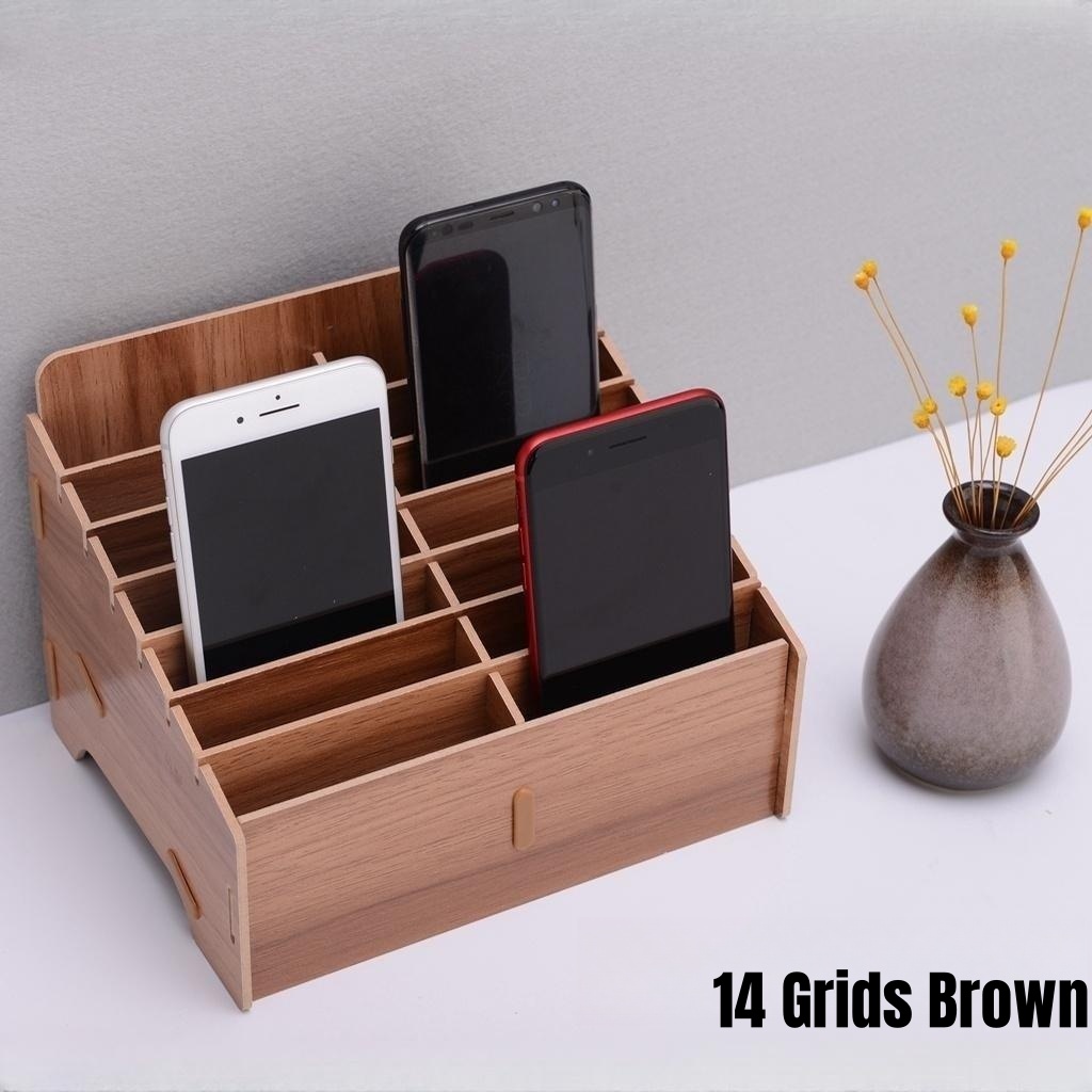 Multi-grid Wooden Mobile Phone Storage Box 14/30 Grids Desktop ...
