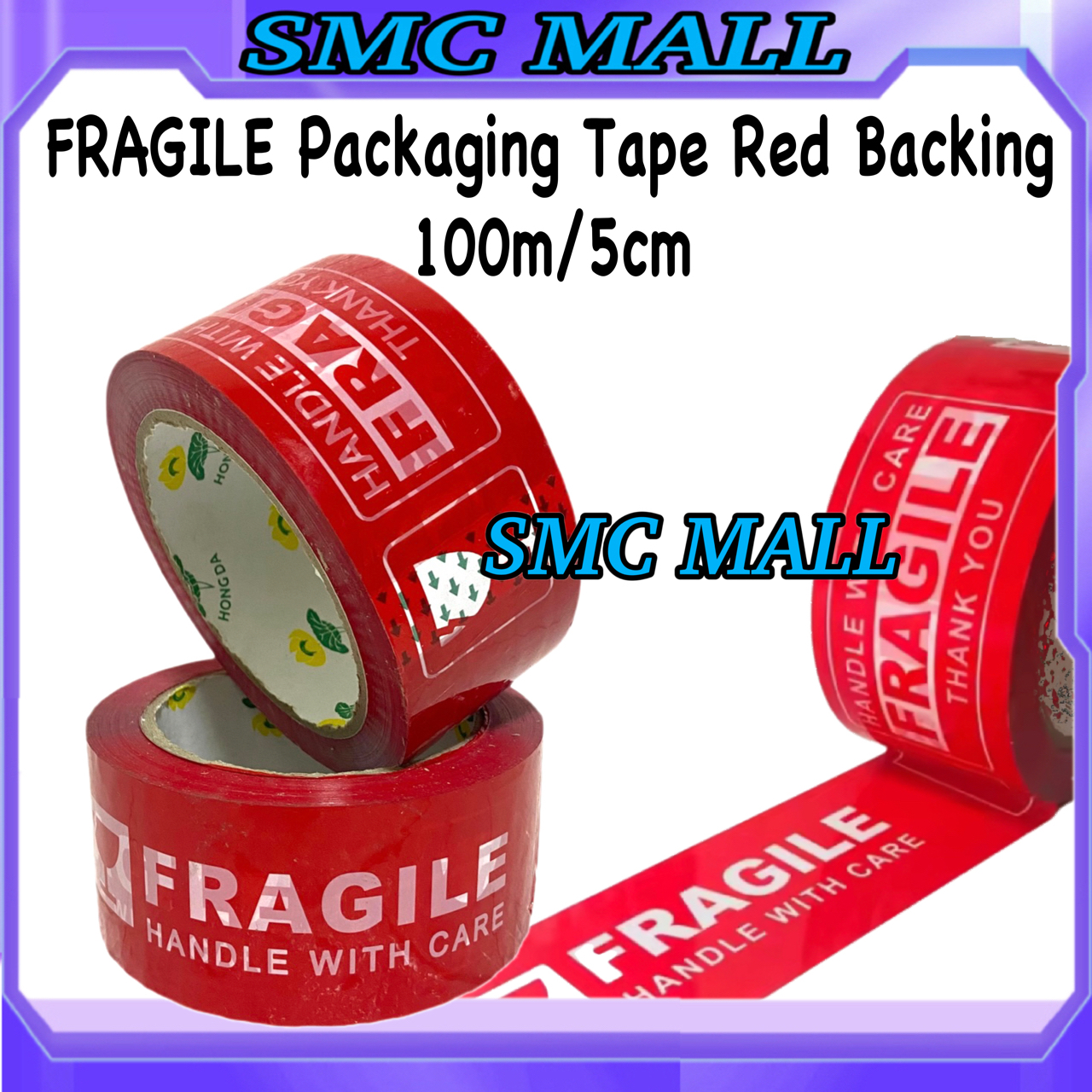 FRAGILE Packaging Red Backing Tape 100M x 5CM/2" 1 Pcs Fragile Print ...