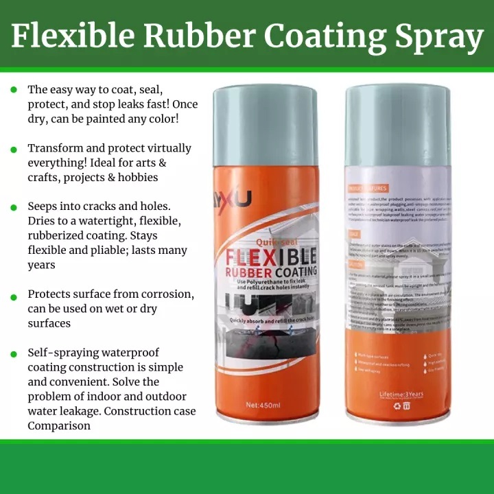 AYXU Quick Seal Flexible Rubber Coating REPAIR SPRAY 450ML WaterProof ...