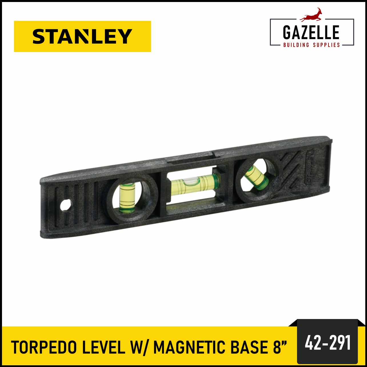 Stanley Magnetic Torpedo Level Spirit 8" 200mm / 9" Magnetic Base - 42 ...
