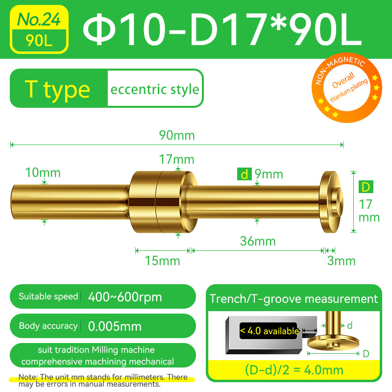High-precision T-probe Edge Finder Titanium-plated and Hardened T-slot ...