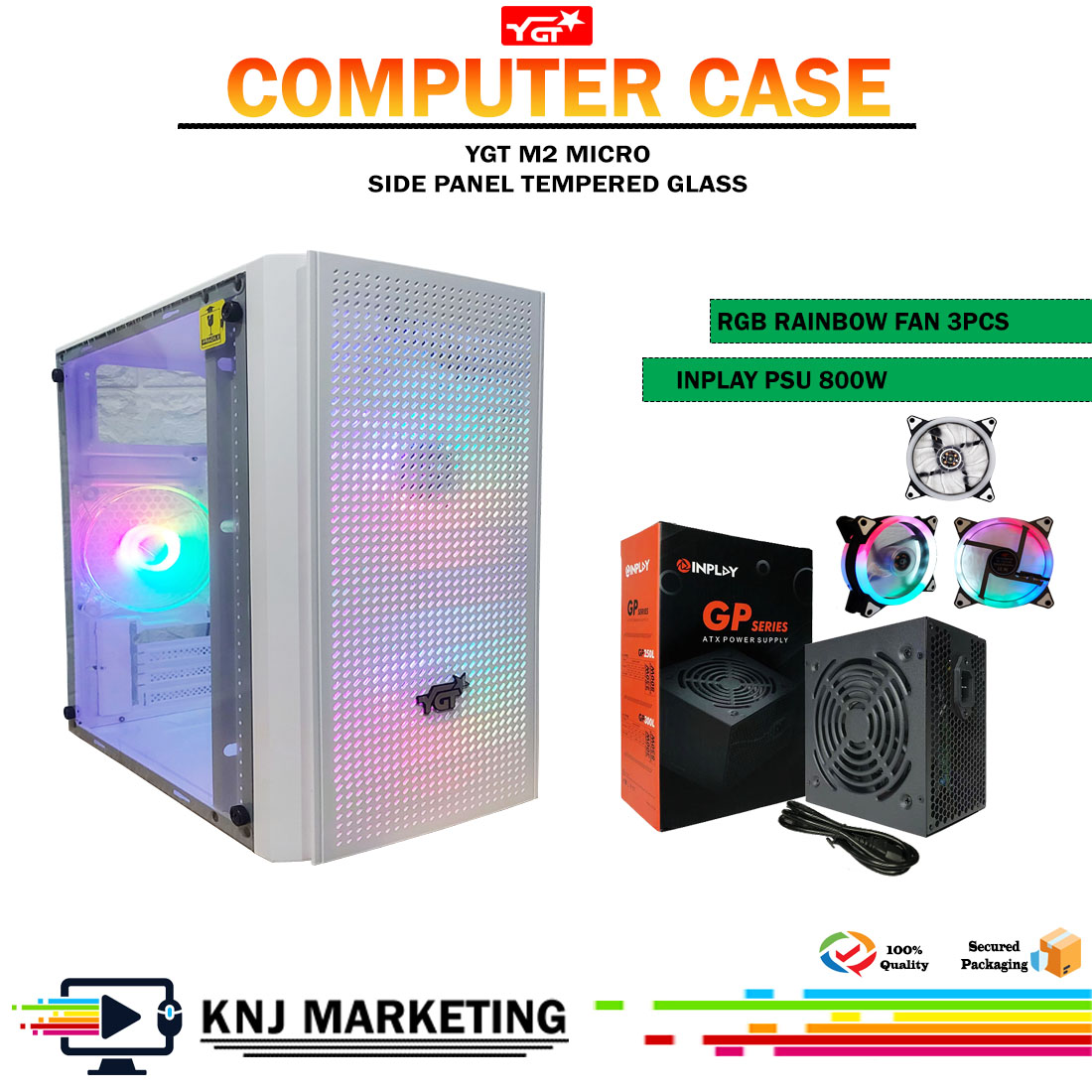 YGT M2 (Black & White) Side Panel Tempered Glass Micro Gaming Case ...