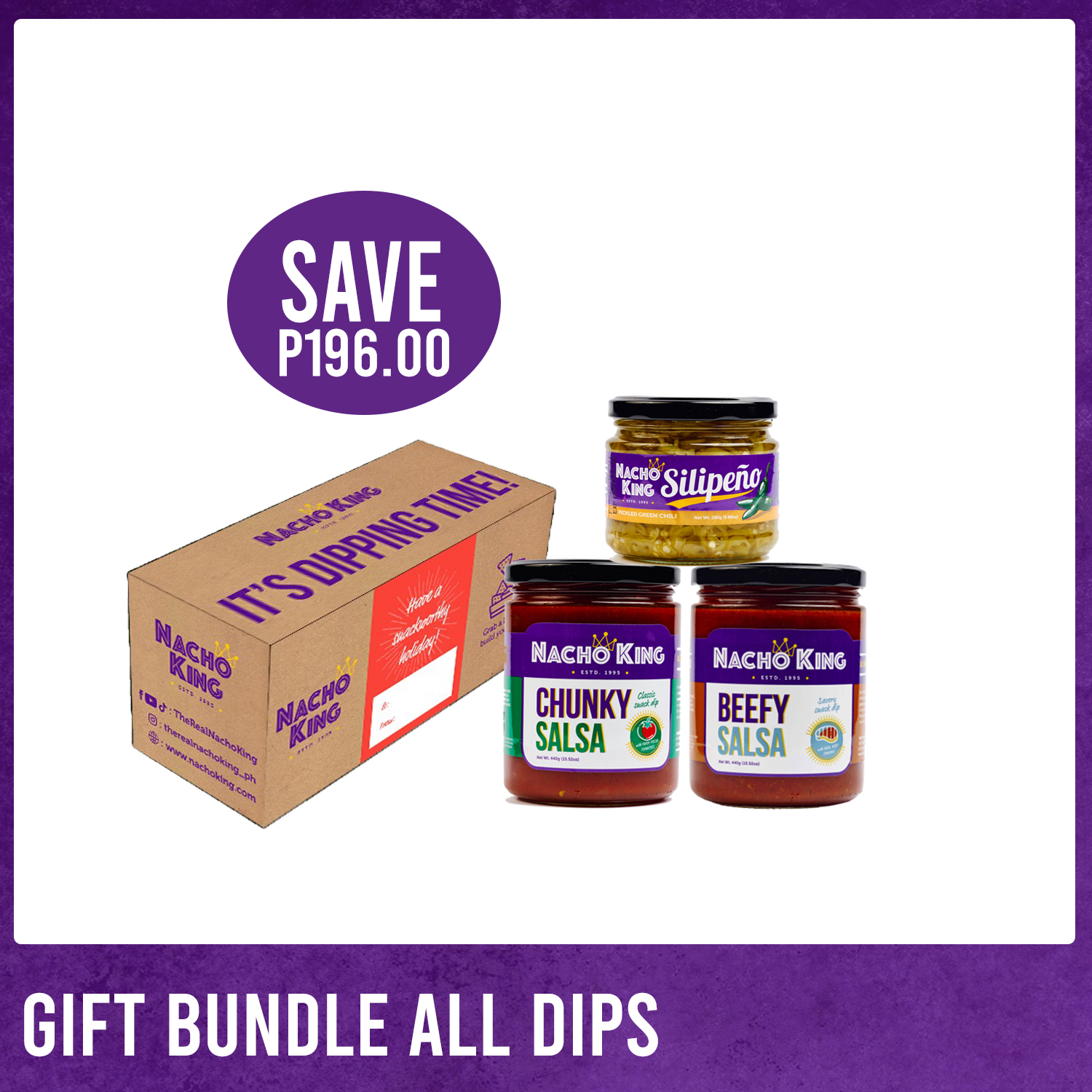 Nacho King Gift Bundle ALL DIPS - 1 Chunky Salsa 440g + 1 Beefy Salsa ...