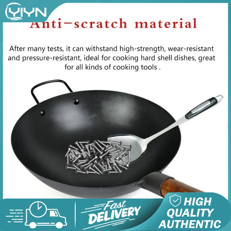 Authentic Japanese Non Stick Wok Iron Pot Cookware Deep Frying Pan Wood ...