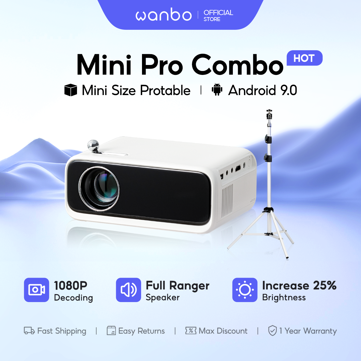 Wanbo Mini Pro Small Portable Projector Android 1080P Decoding Easy to ...
