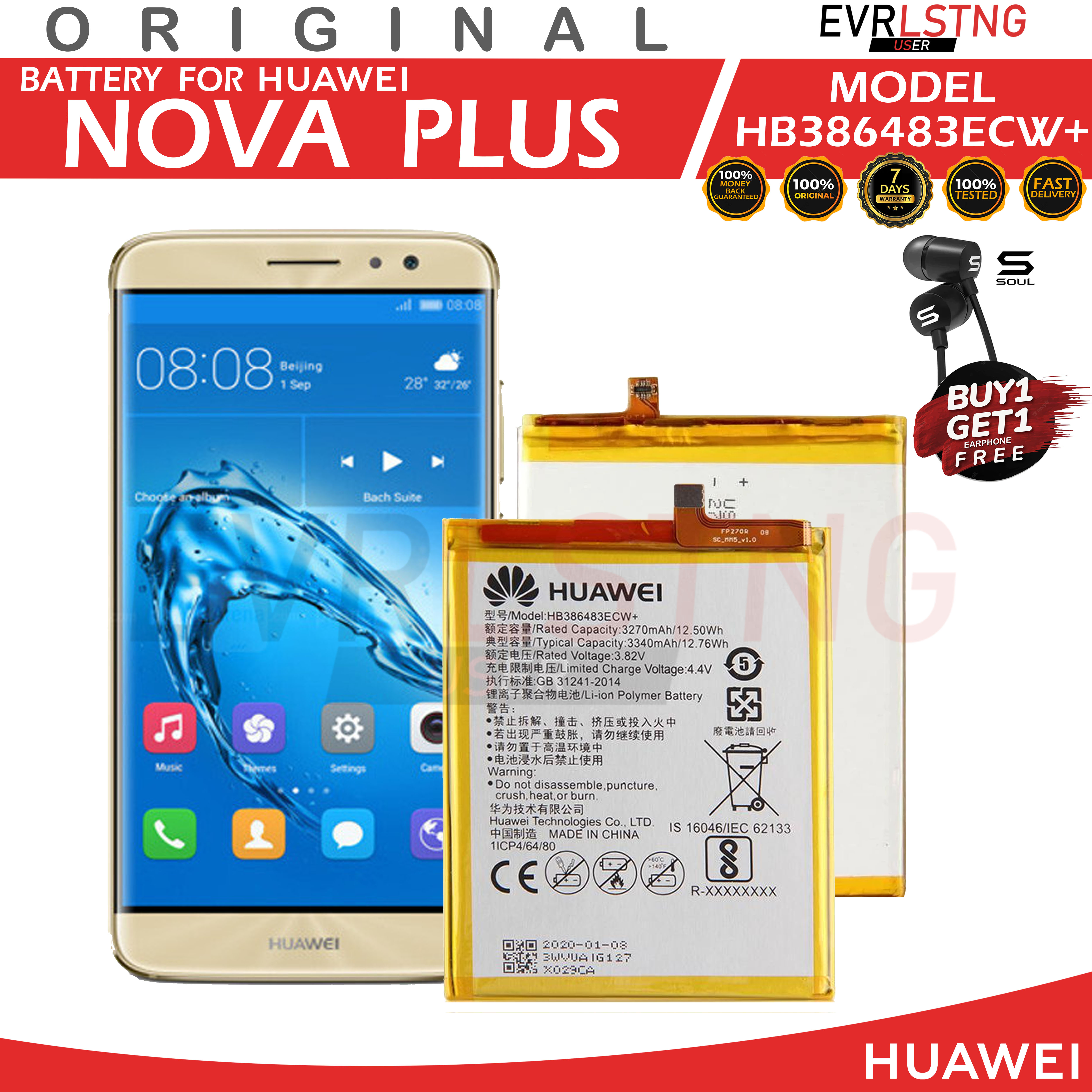Huawei Nova Plus Battery Model HB386483ECW+ 100%Original Equipment Manufacturer Everlasting user ...