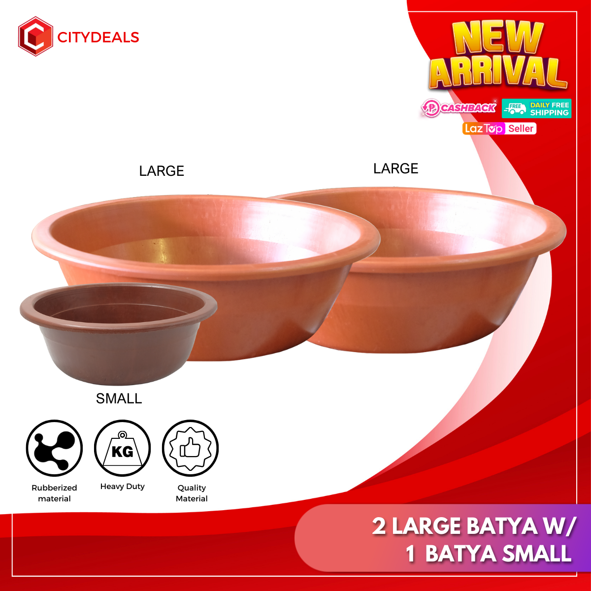 Industrial Grade Rubberized Plastic Basin 2 Large Batya w/ 1 Small ...