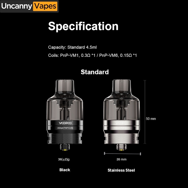 VAPE Authentic VooPoo PnP Pod Tank 4.5Includes VM1 .3Ω VM6 .15Ω OCC ...