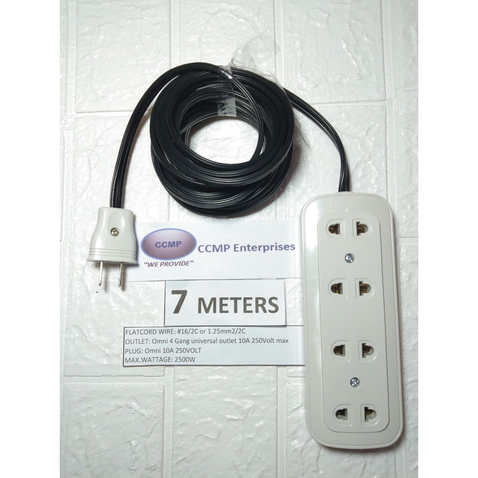 7 meters Heavy Duty Extension Cord wire (4)Four Gang flat cord #16 ...