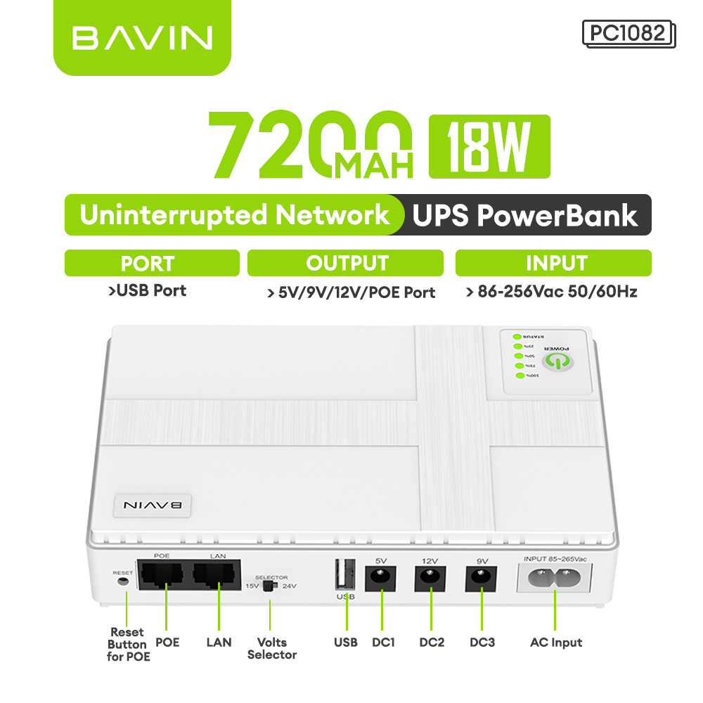 BAVIN PC1083 36W 10400mAh / PC1082 18W 7200mAh Mini UPS Uninterrupted ...