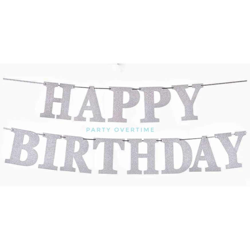 Silver Glitter Happy Birthday Banner Bunting Flag Banderitas Party ...