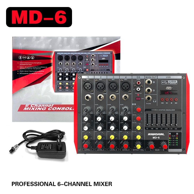 Audio Mixer RIWORAL MD 4 6 8 12 channel DJ USB Bluetooth mixer ...