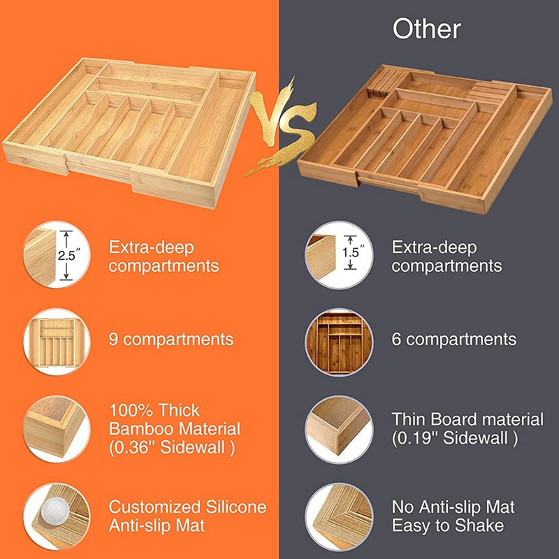 Kitchen Drawer Organizer Bamboo Adjustable Cutlery Tray Utensil Holder ...