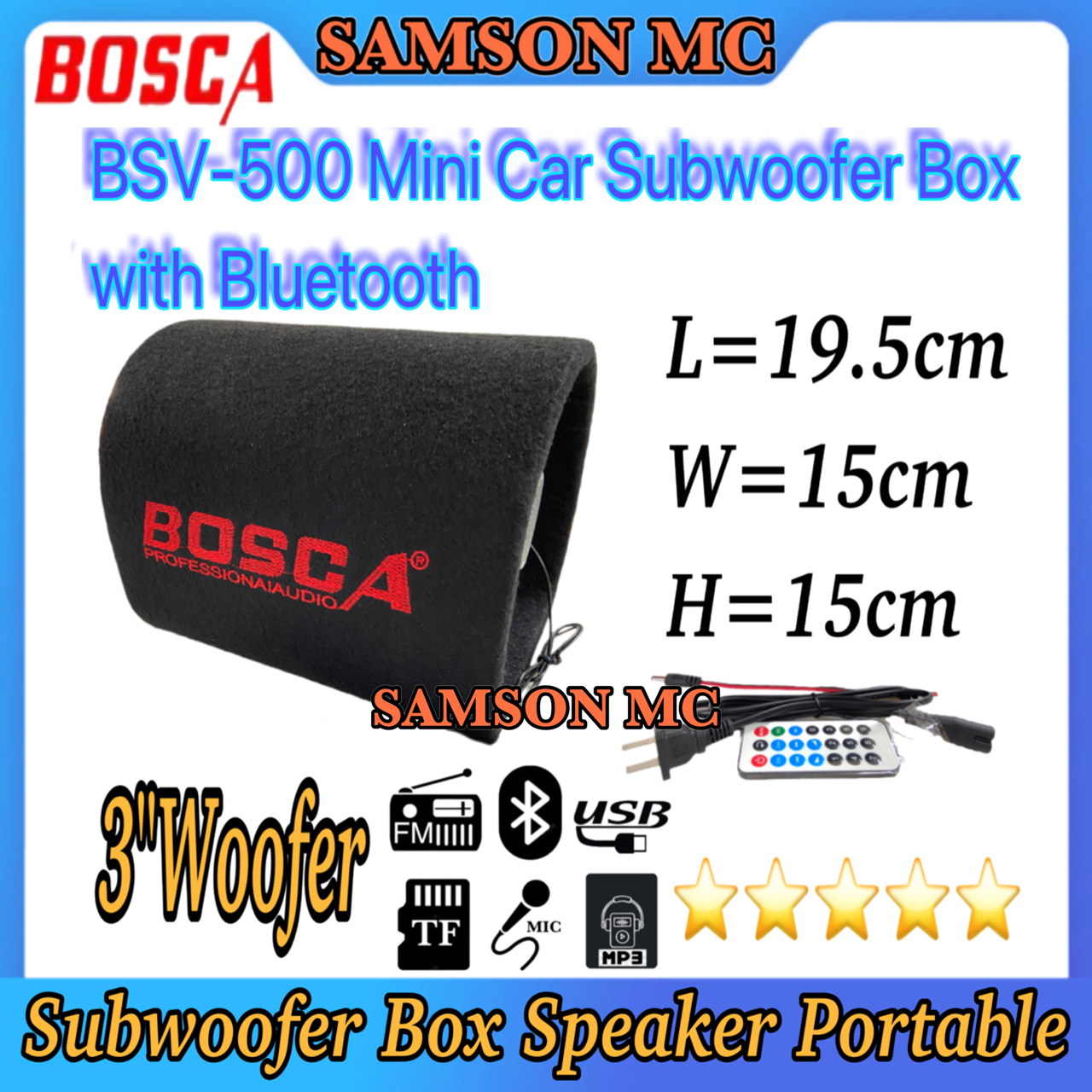 Bosca BSV-500W 600W 800W 1000W Car Subwoofer Box Speaker Portable ...