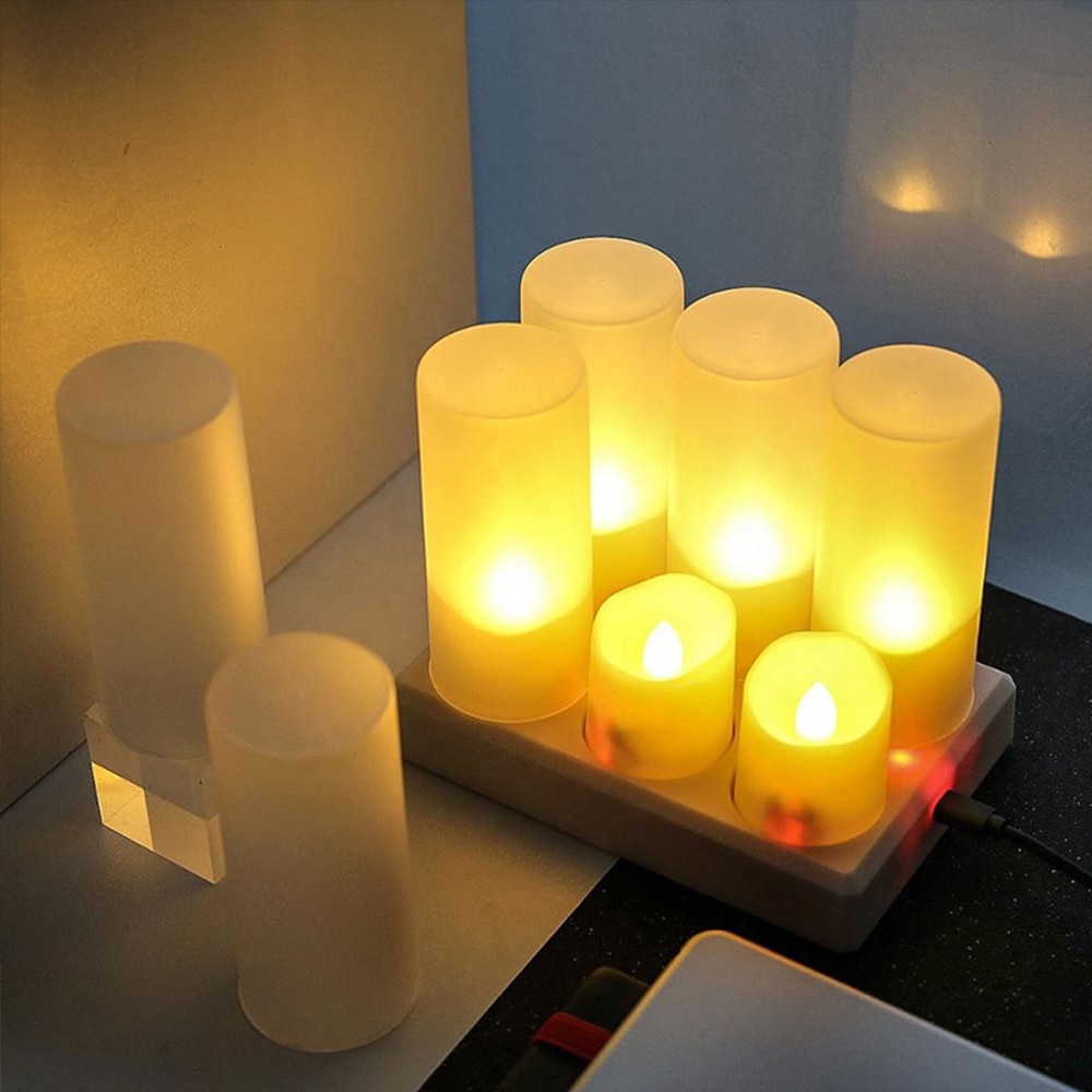 USB Rechargeable Led Candles Flashing Flameless Tealight With Timer ...