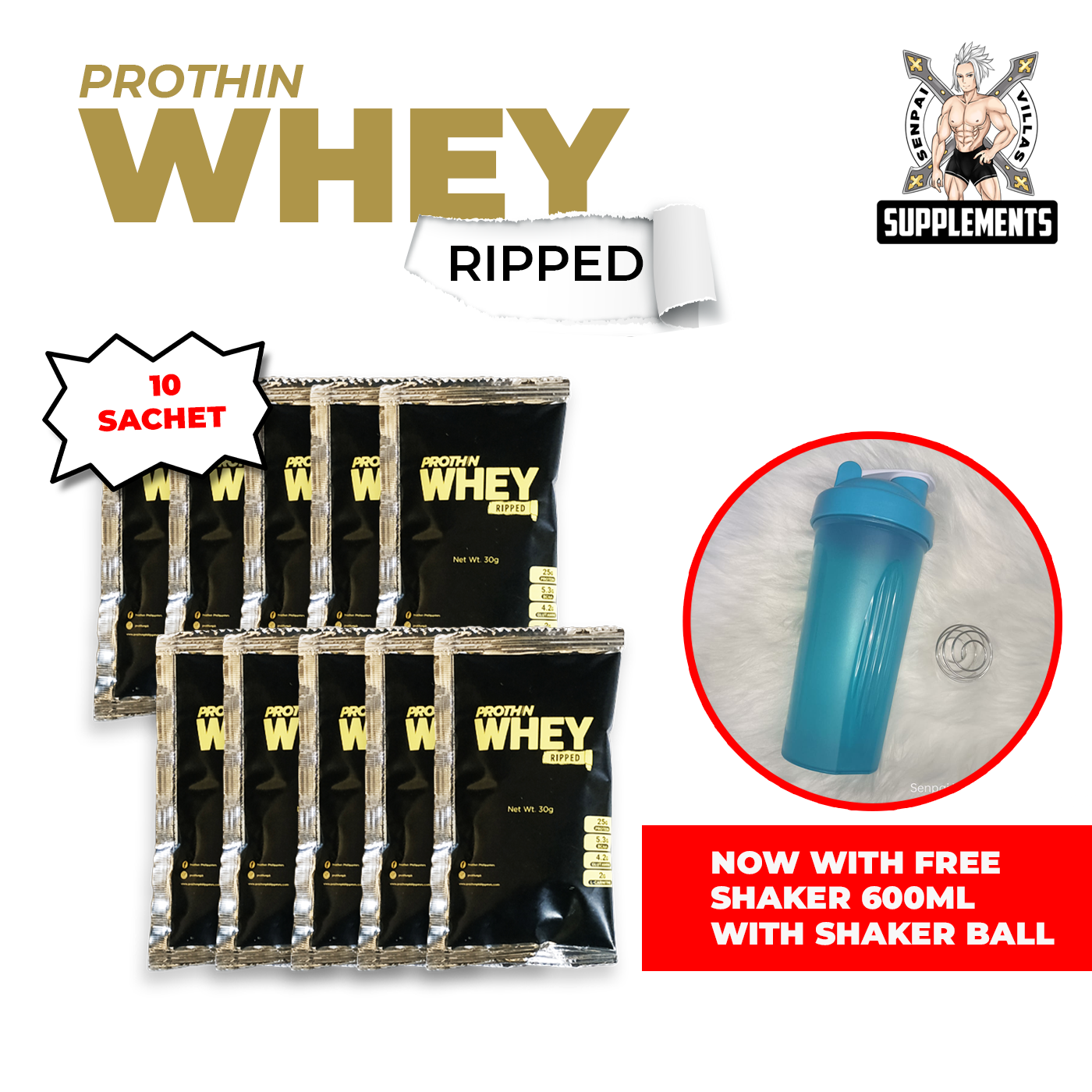 PROTHIN WHEY RIPPED 10 SACHETS WITH FREE SHAKER | Lazada PH