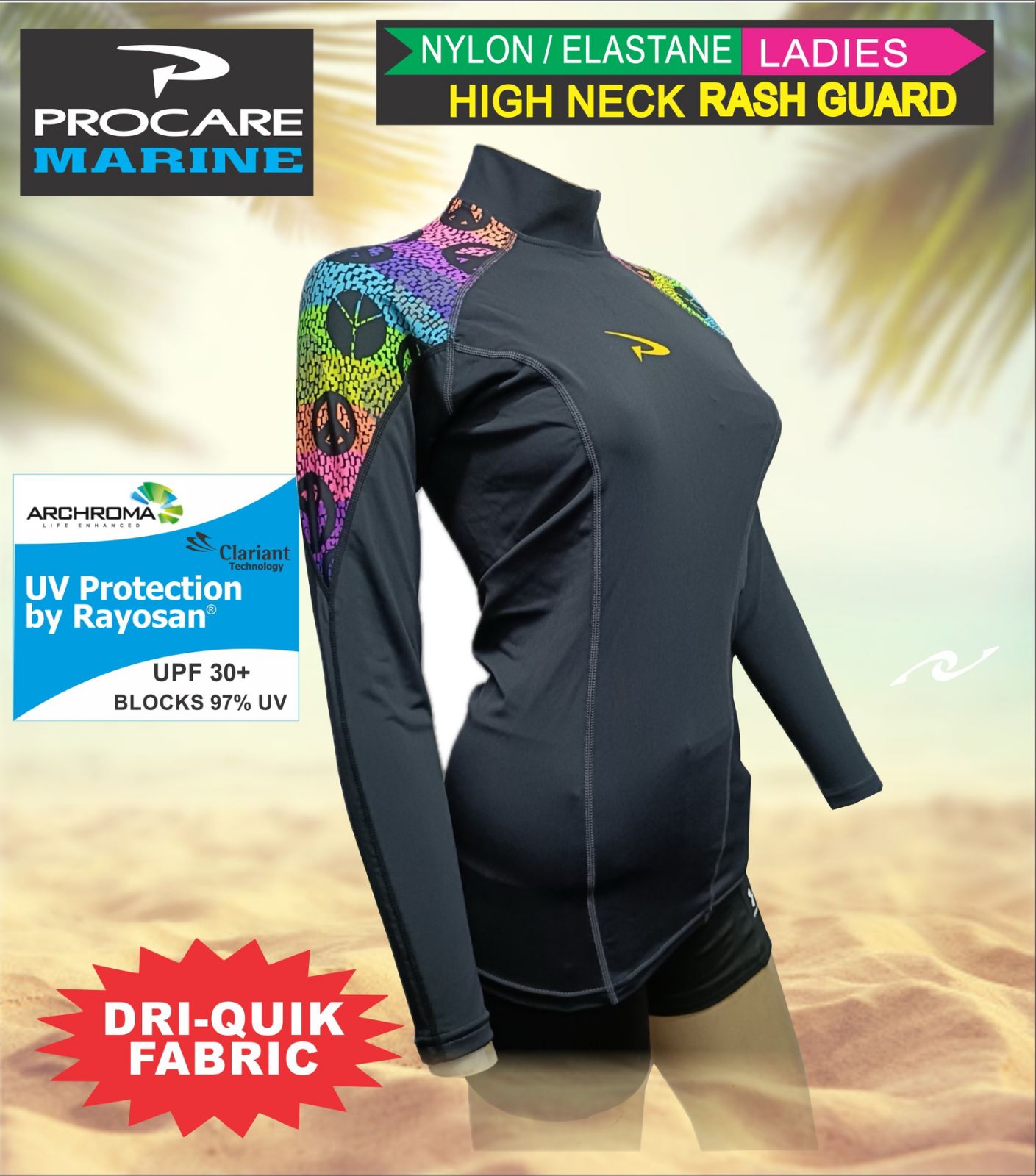 PROCARE 0229-RGL Ladies Rash Guard High Neck Dri-Quik Fabric | Lazada PH