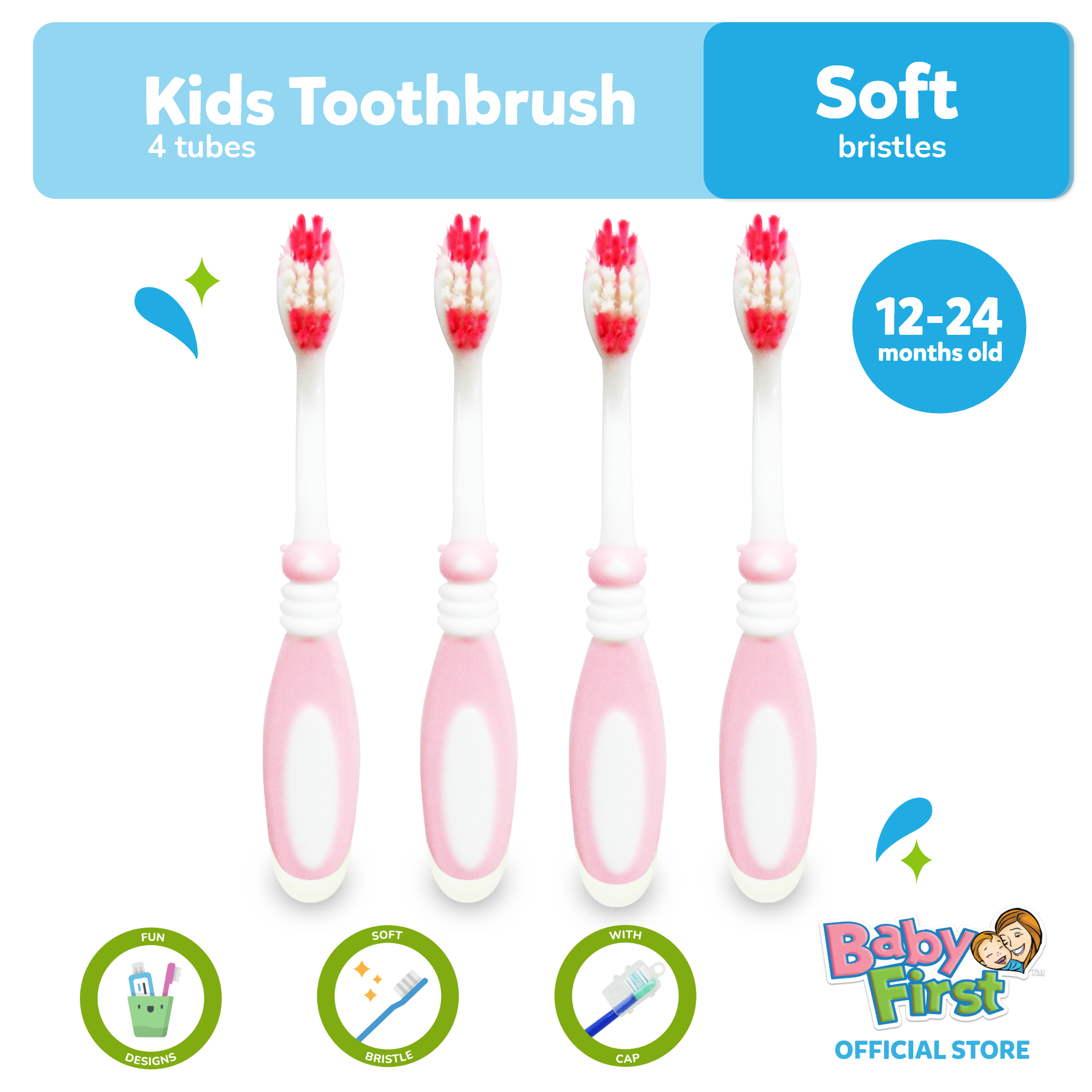 Baby First Kiddie Toothbrush 12-24 Months Old - Lady Bug 3+1 Pack ...