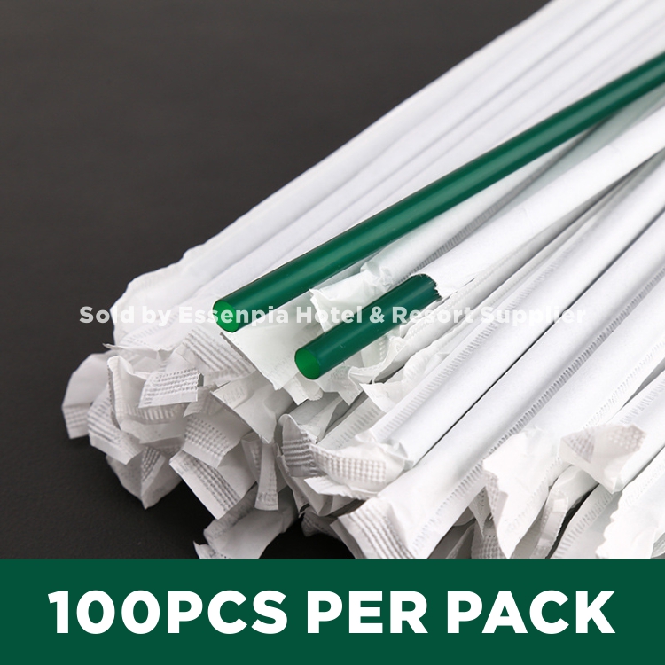 100pcs (1 pack) Disposable Straw GREEN STRAW Individually Paper ...